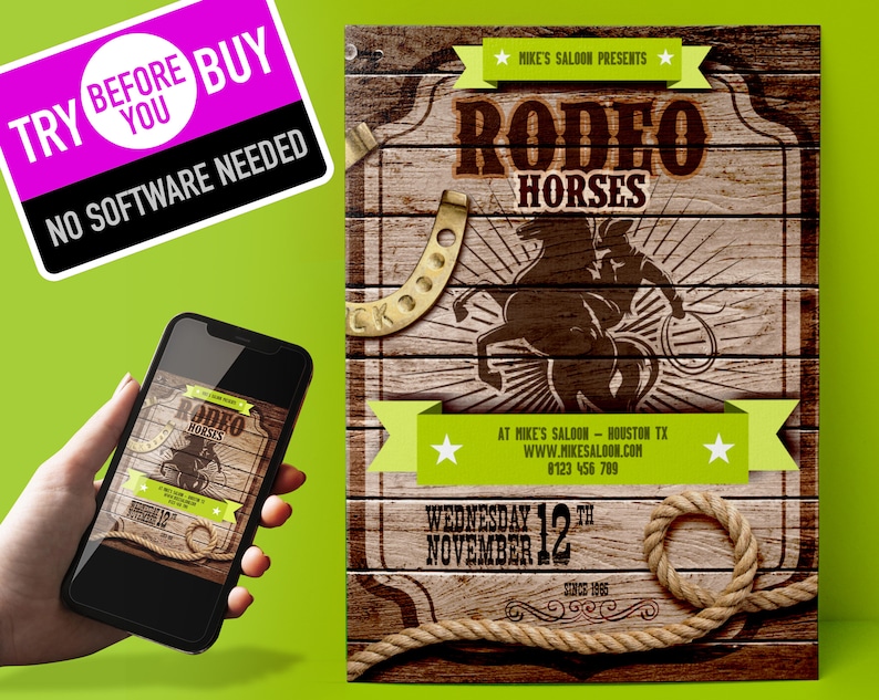 RODEO FLYER TEMPLATE, Rodeo Poster Invitation, Rodeo Party Invitation ...