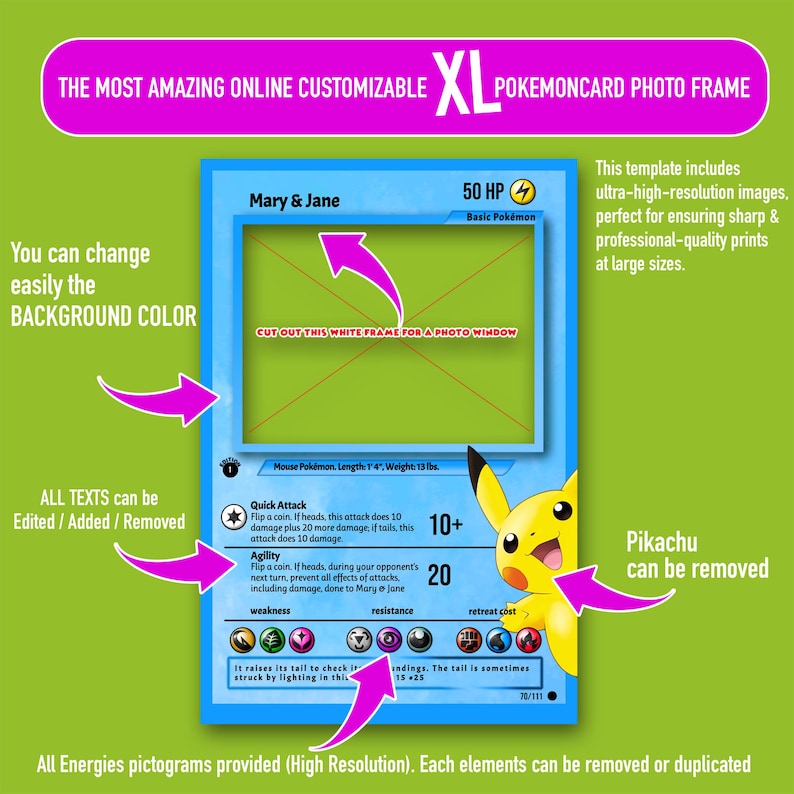 Pokemoncard Photo Frame Template for Canva Birthday, 24x36in Online Editable Photo Booth, DIY ...