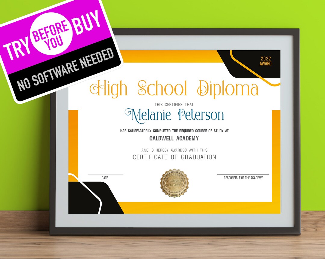 Customizable Diploma Template - INSTANT DOWNLOAD High School, Home ...
