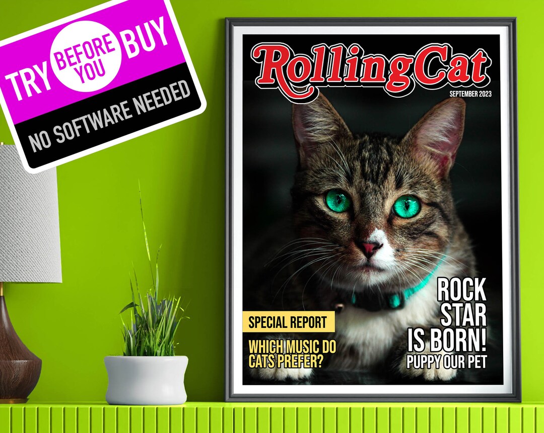DIY Rolling Cat Magazine Cover Sign, Printable Poster (digital Download ...