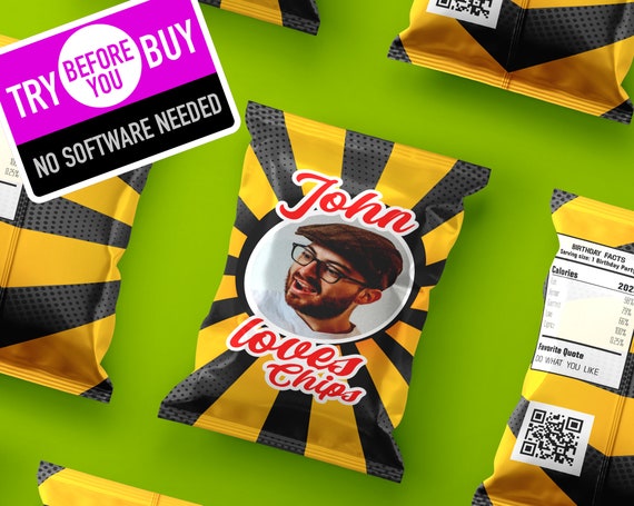Custom Chip Bag With Personal Photo Template DIY Printable - Etsy