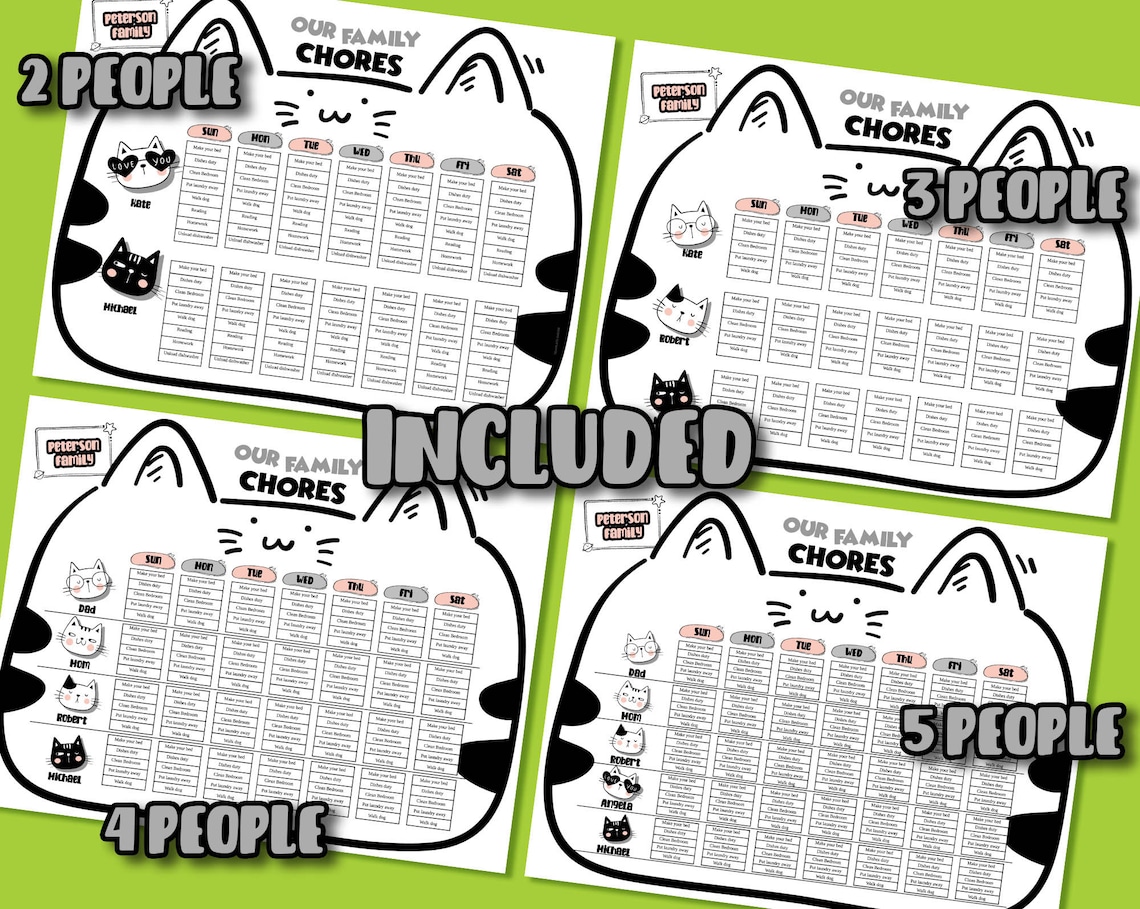 Printable Editable Kids Chore Chart, Family Planner (digital Download ...