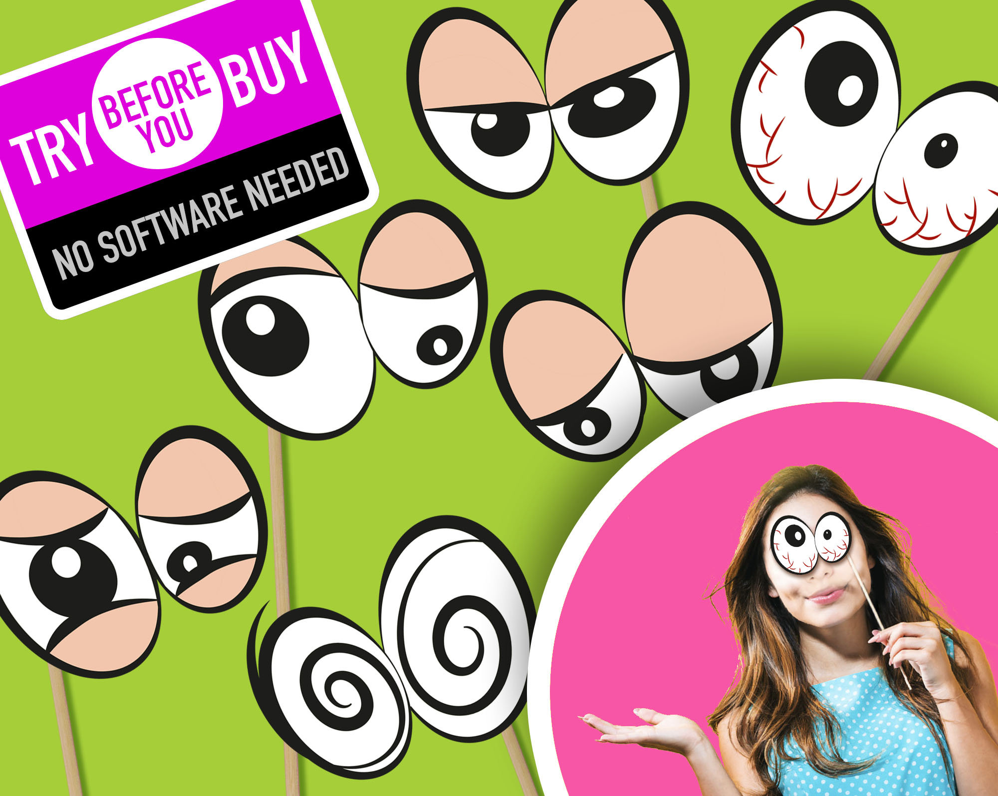EYES Photo Booth Props, Photobooth Prop Face Expression, Icon Birthday ...