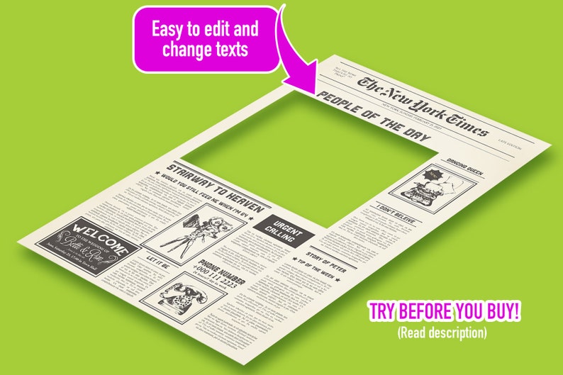 Newspaper Photo Booth Frame Birthday Template XXL, New York Times Print ...
