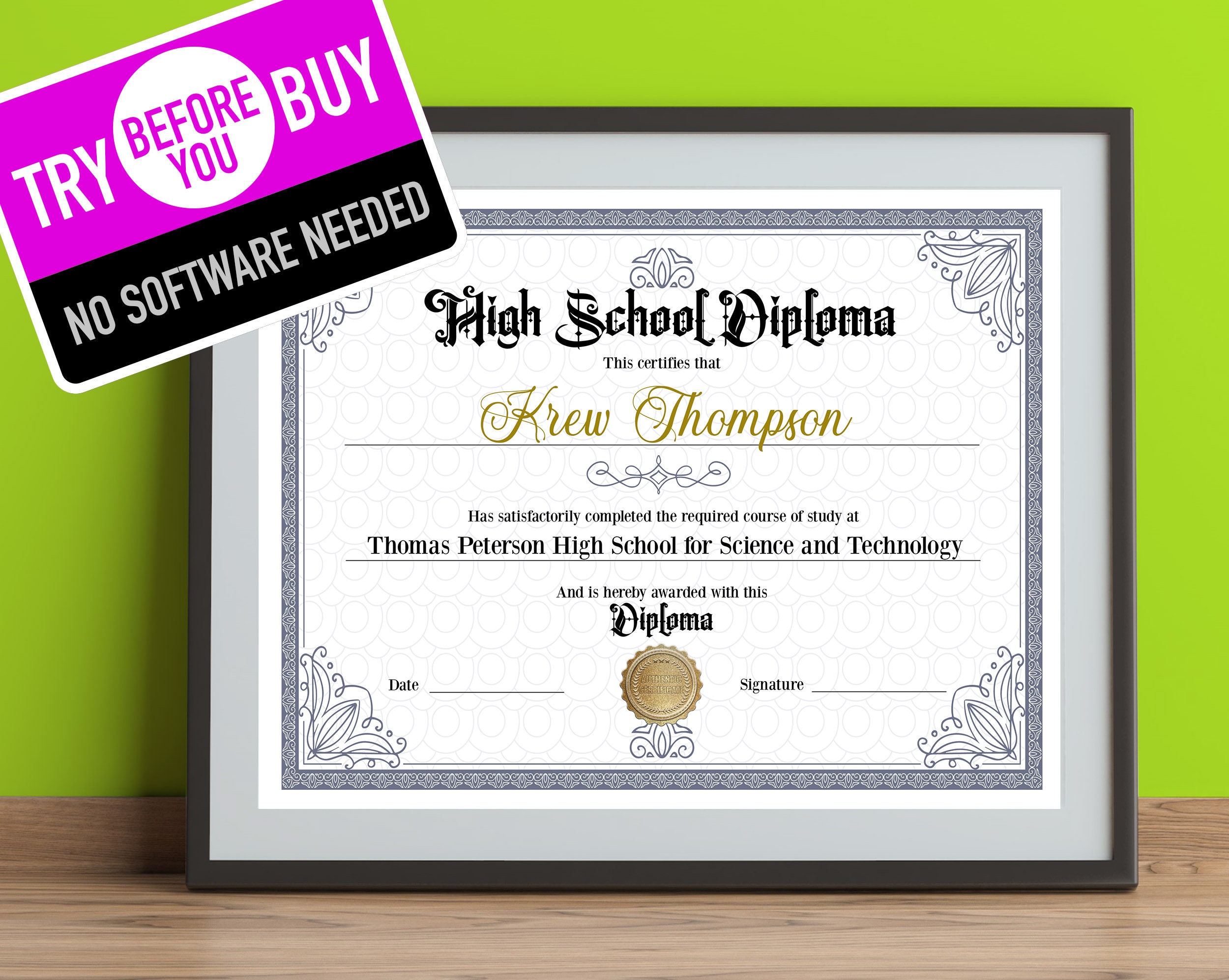 DIY Printable Diploma - Customizable High School, Home School, College ...