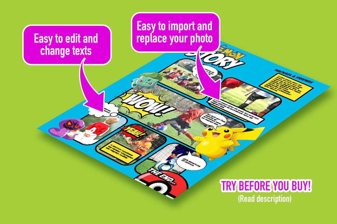 Custom Photo Pokemon Comic Strip – Birthday Poster (digital Download ...