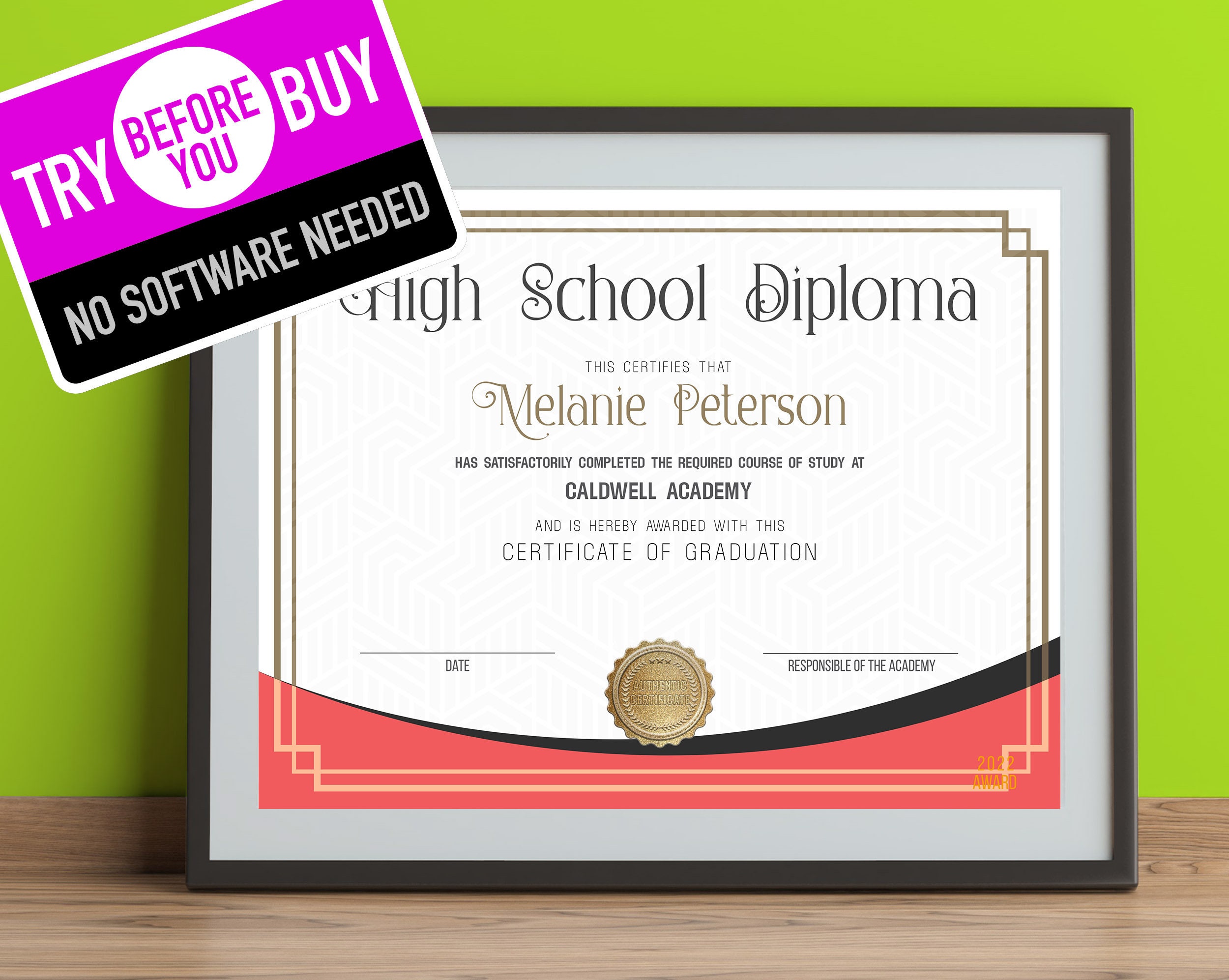 Diploma INSTANT DOWNLOAD Template - Customizable High School, Home ...