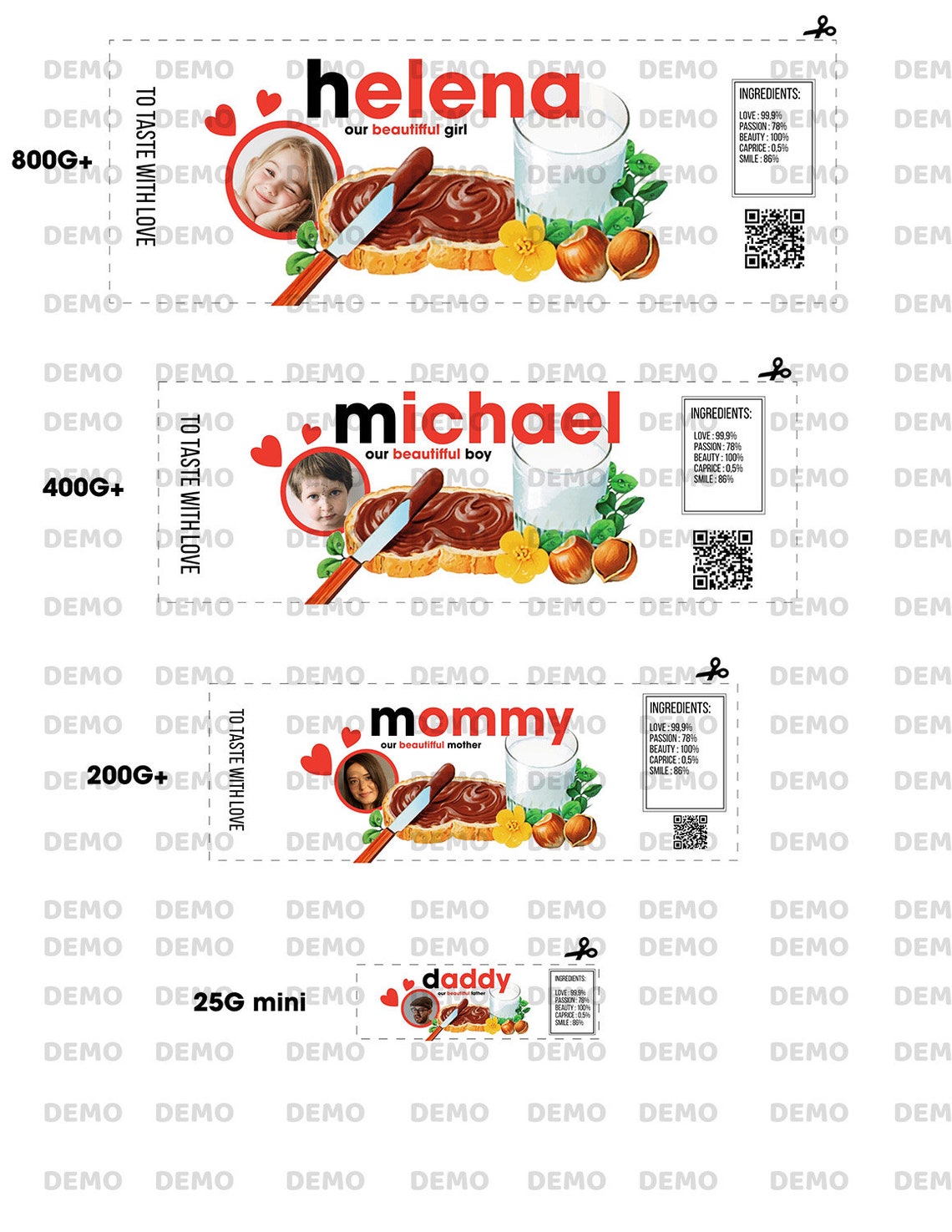 Customizable Nutella Jar Label Digital File, Nutella Label Printable, 4 ...