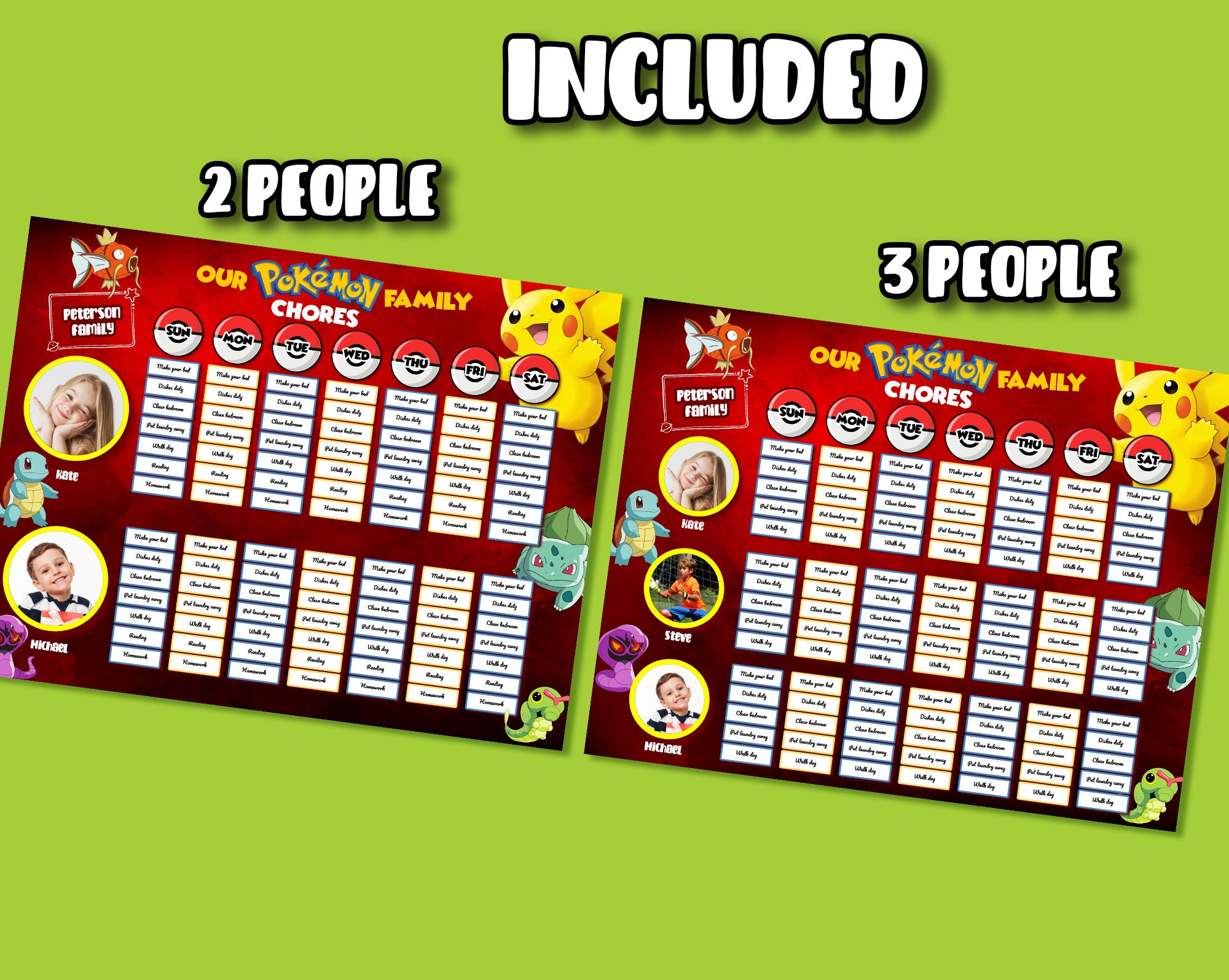 Pokemon Chore Chart Template, Printable Editable Weekly Family Chore ...