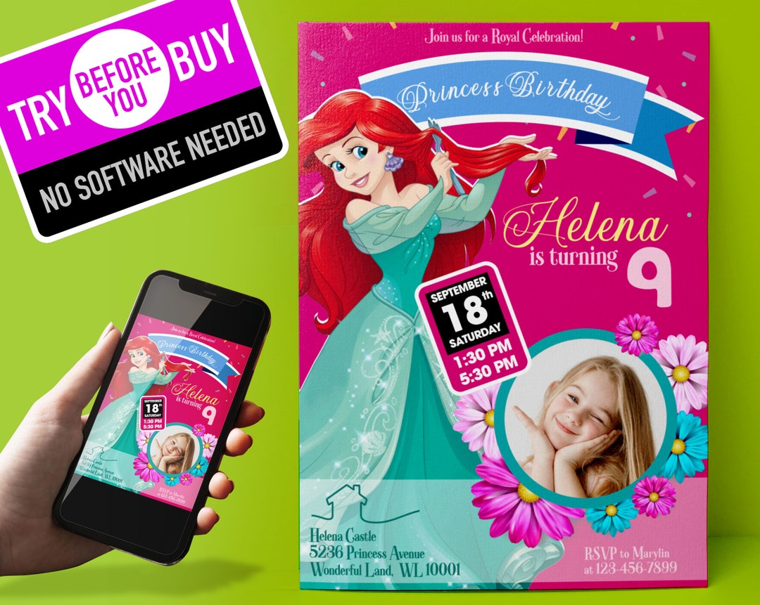 Ariel Invitation, Princess Invitation, Ariel Birthday Invitation ...