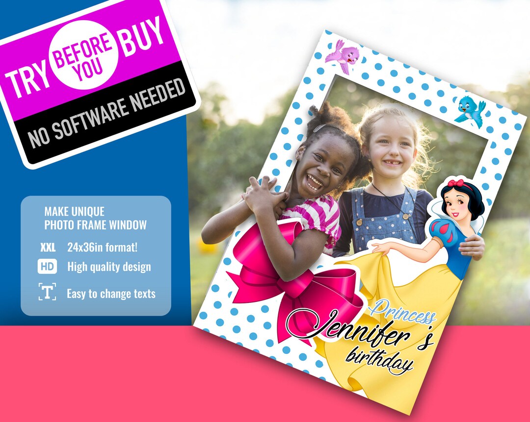 Snow White Photo Booth Frame Birthday Template XXL, Princess Invitation ...