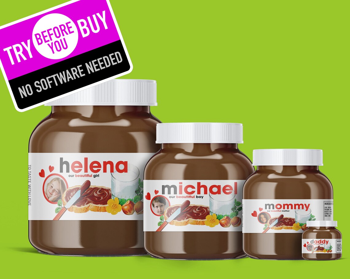 Customizable Nutella Jar Label Digital File, Nutella Label Printable, 4 ...