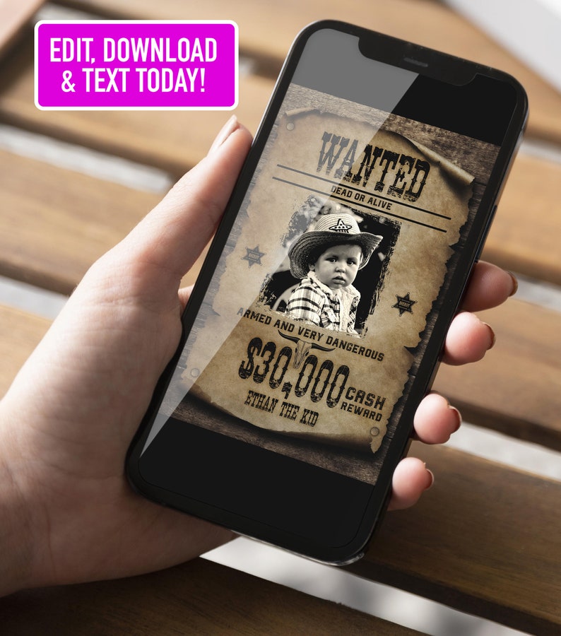 DIY Wanted Poster, Wanted Sign, Wanted Birthday Sign, Cowboy Party ...