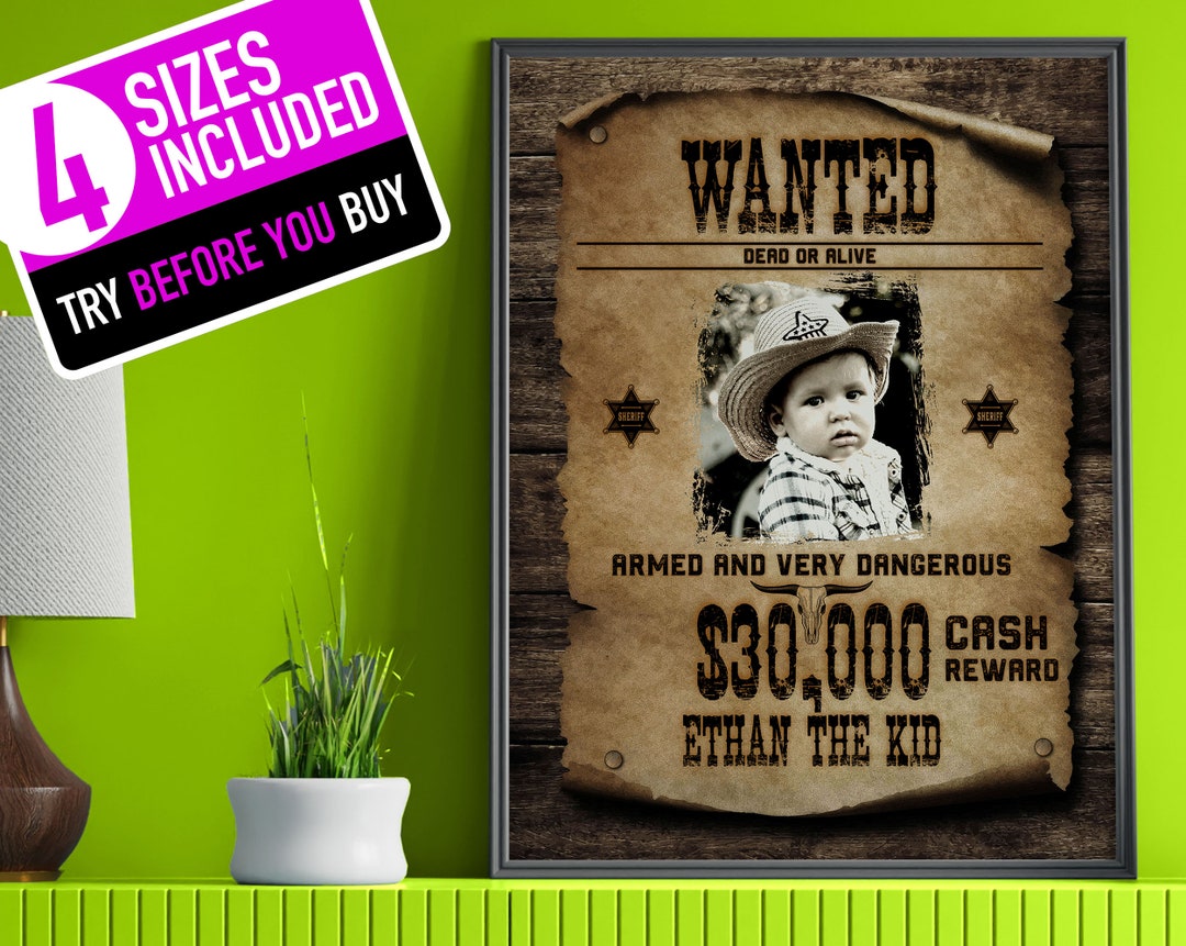 DIY Wanted Poster, Wanted Sign, Wanted Birthday Sign, Cowboy Party ...