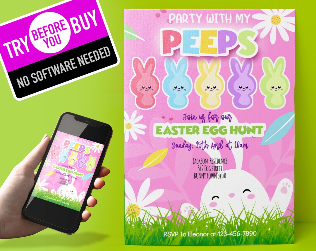 Party With My Peep, Peep Invitation, Easter Invitation, Easter Egg Hunt ...