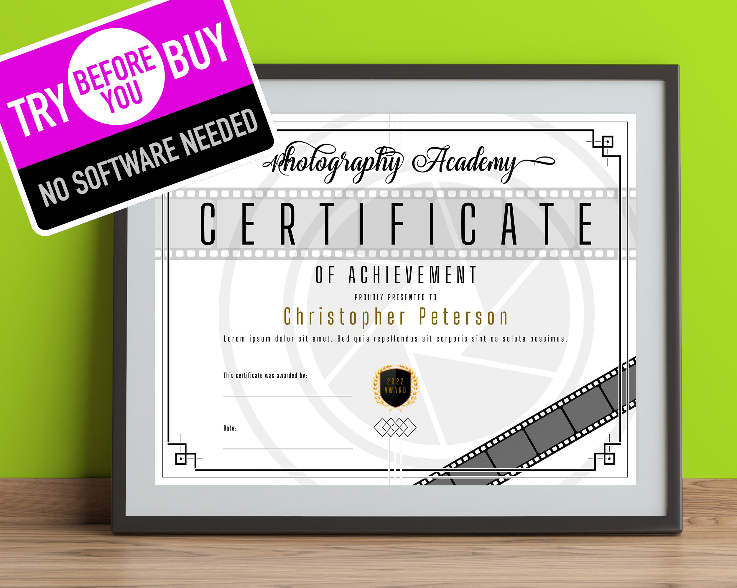 Photography DIPLOMA Template Photographer CERTIFICATE DIY Printable ...