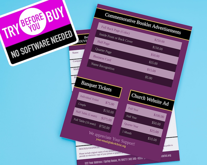 Church Souvenir Book Ad DIY Photo Templates, Editable Congratulations ...