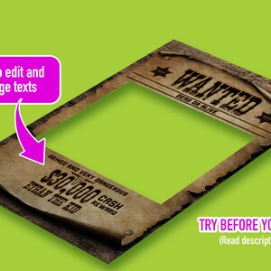 Wanted Photo Booth Frame Birthday Template XXL, Rewards Photobooth Prop ...