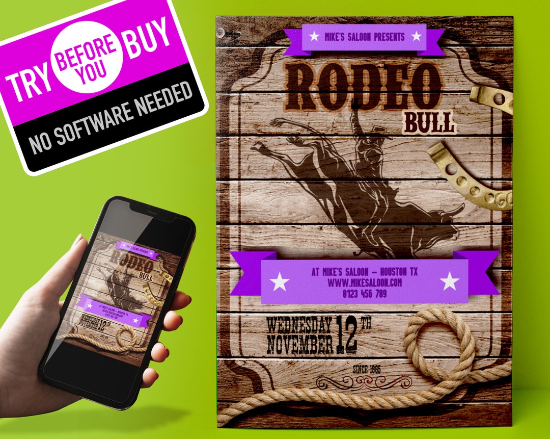 RODEO FLYER, Rodeo Invitation, Rodeo Birthday Invitation Template ...