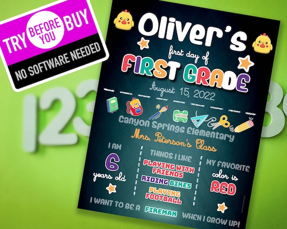 FIRST Day of School Sign Template DIY Printable Editable 1st - Etsy