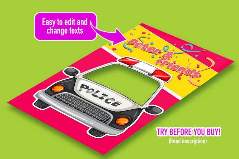 Police Car Photo Booth Frame, Cop Driver Selfie Travel Birthday ...