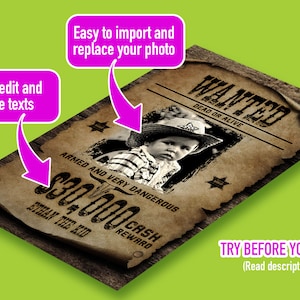 DIY Wanted Poster, Wanted Sign, Wanted Birthday Sign, Cowboy Party ...