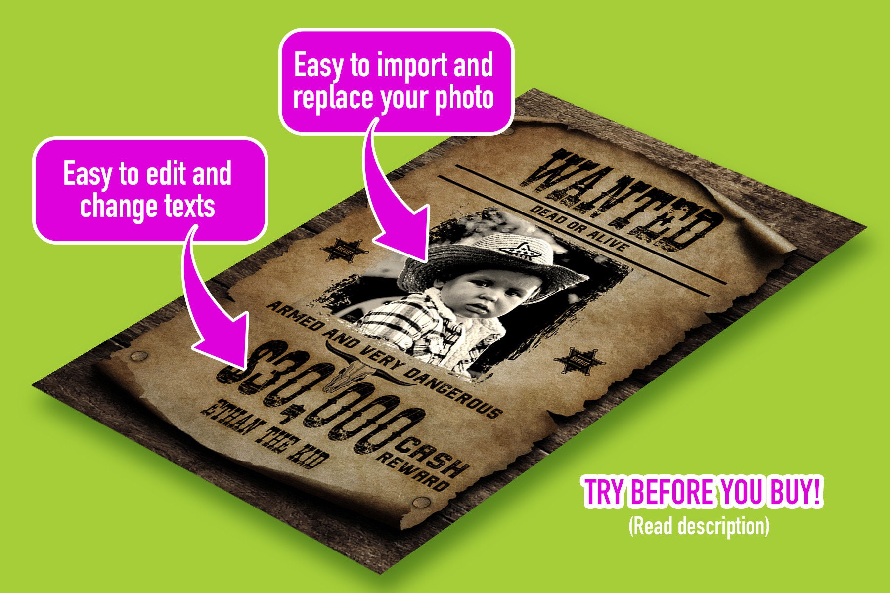 DIY Wanted Poster, Wanted Sign, Wanted Birthday Sign, Cowboy Party ...