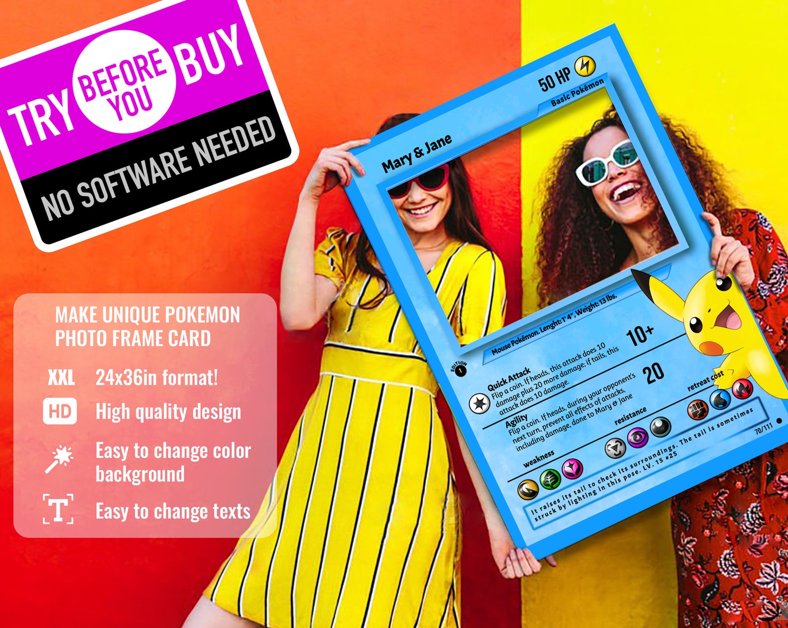 Pokemon Card Birthday Photo Frame Template | Print 24x36in Online ...