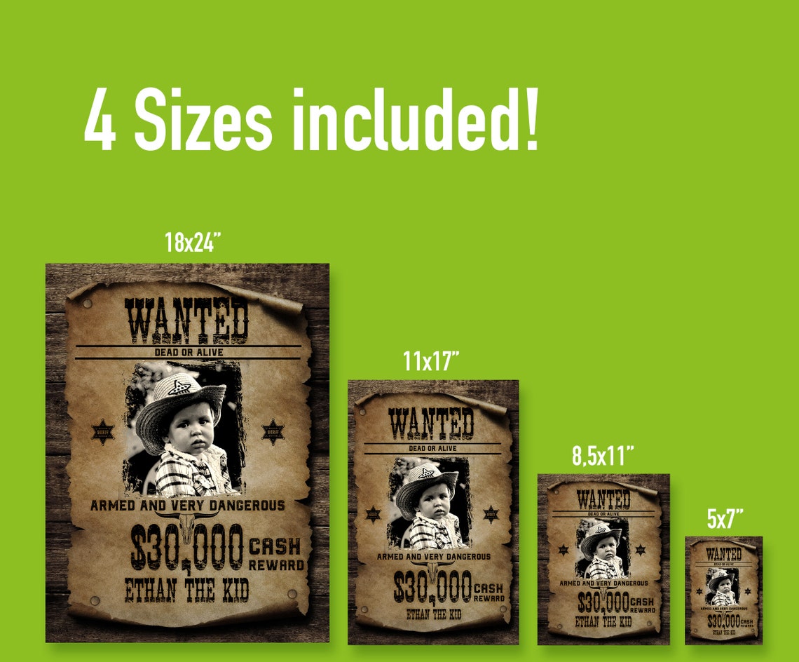 DIY Wanted Poster, Wanted Sign, Wanted Birthday Sign, Cowboy Party ...