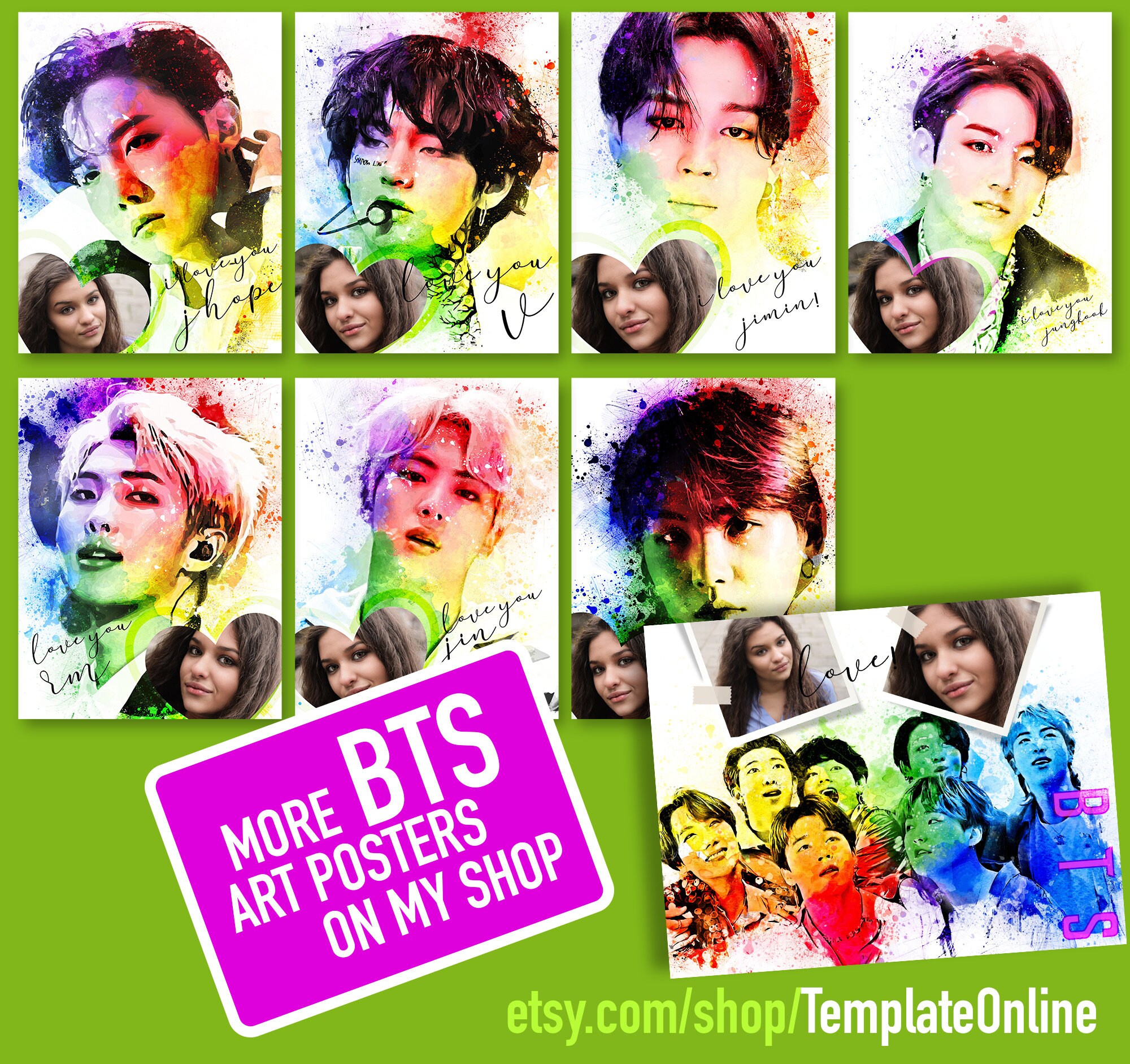 BTS Poster, V Taehyung, Bts Photocard, Customizable Editable Instant ...
