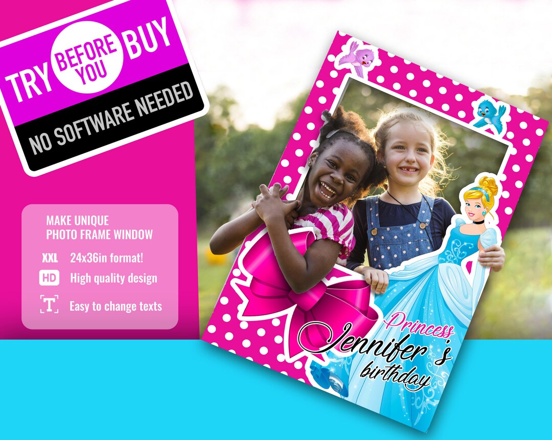Cinderella Photo Booth Frame Birthday Template XXL, Princess Invitation ...