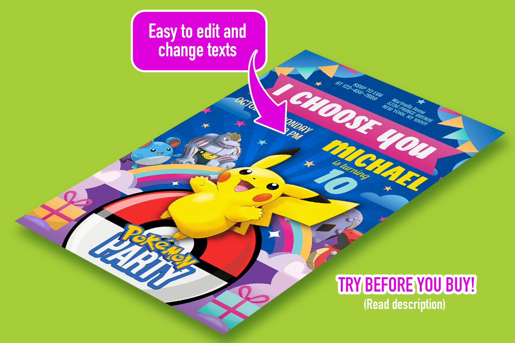 Pokemon Birthday Invitation Pokemon Invitation Pokemon Go Birthday ...