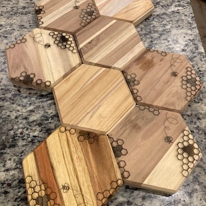 Honey and the Bee Engraved Hexagon Teak Cutting Butcher Board for ...