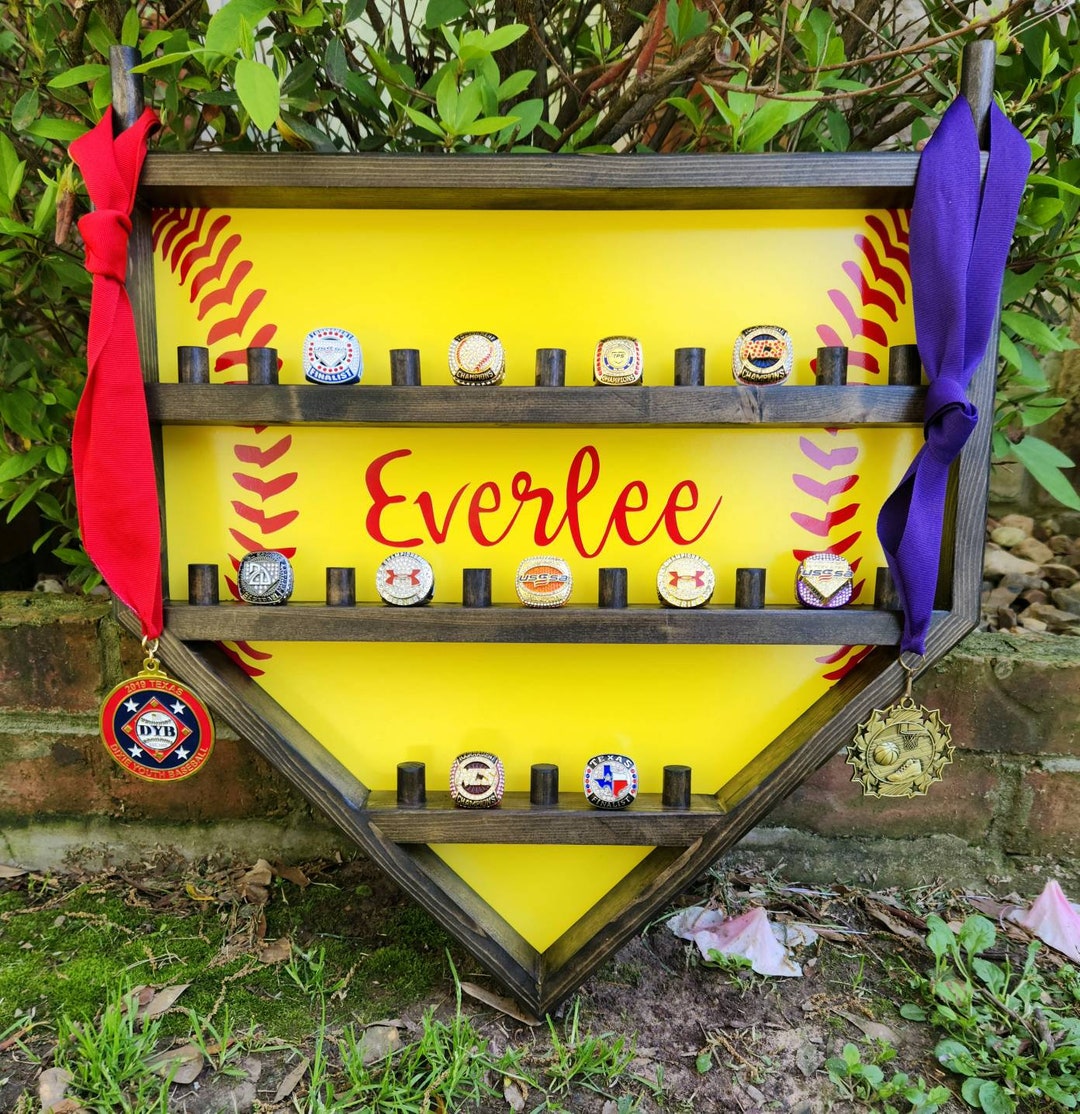 Softball Ring and Medal, Ribbon Display Holder! Personalization! - Etsy