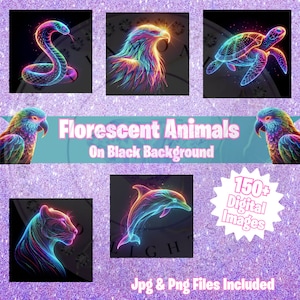 Fluorescent Animals Digital Designs: 150+ PNG Bundle (digital Download ...