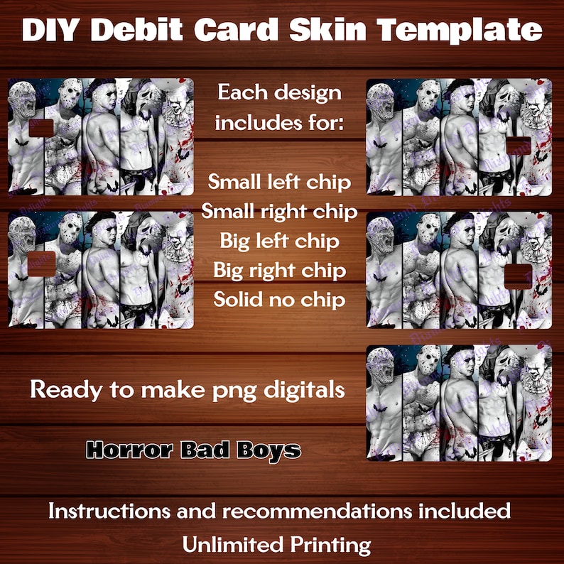 Horror Bad Boys Debit Card Skins Digital Png Images, Ready to Make, 5 ...