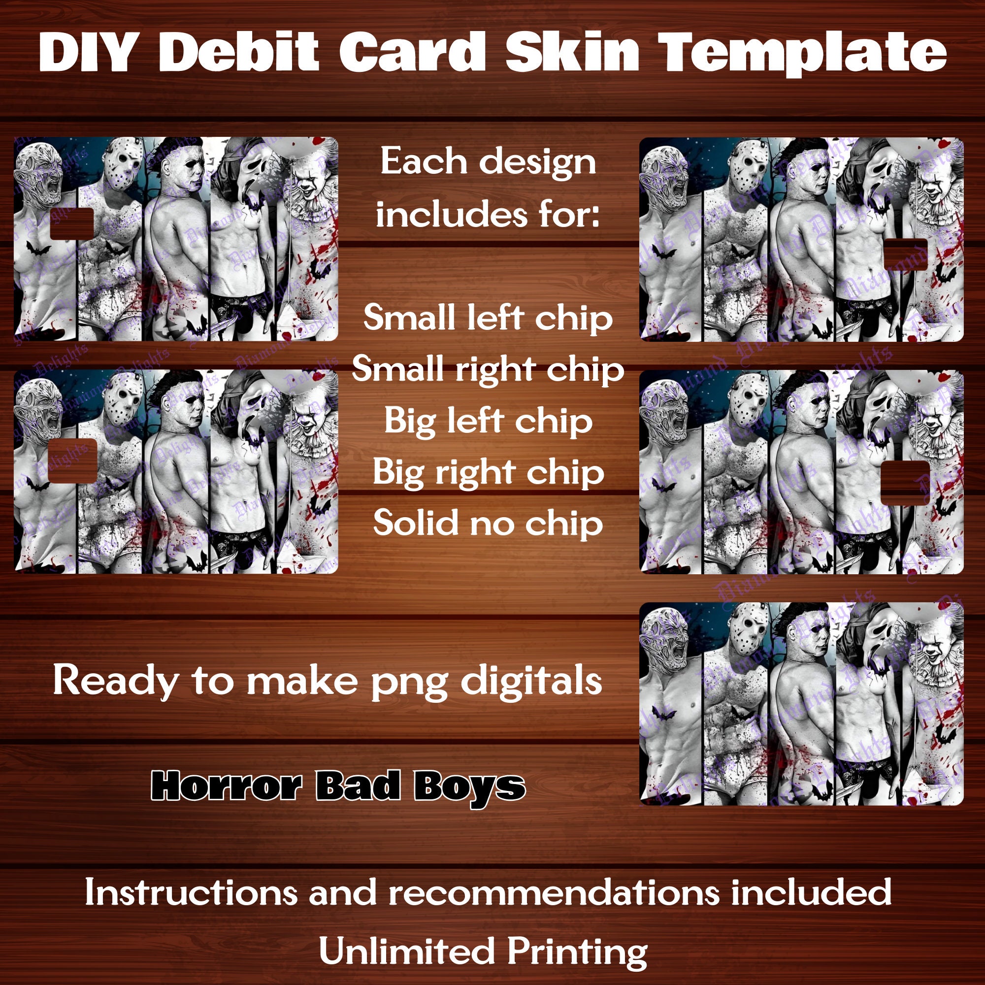 Horror Bad Boys - Debit Card Skins Digital Png Images, Ready to Make, 5 ...