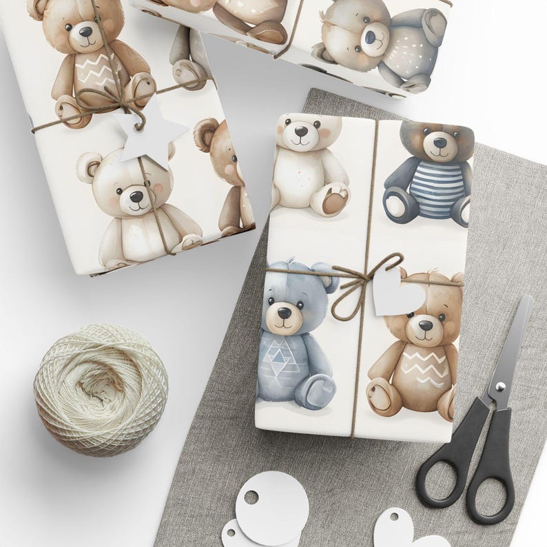Vintage Teddy Bear Baby Wrapping Papers, Baby Shower Gift Wrap, Cute ...