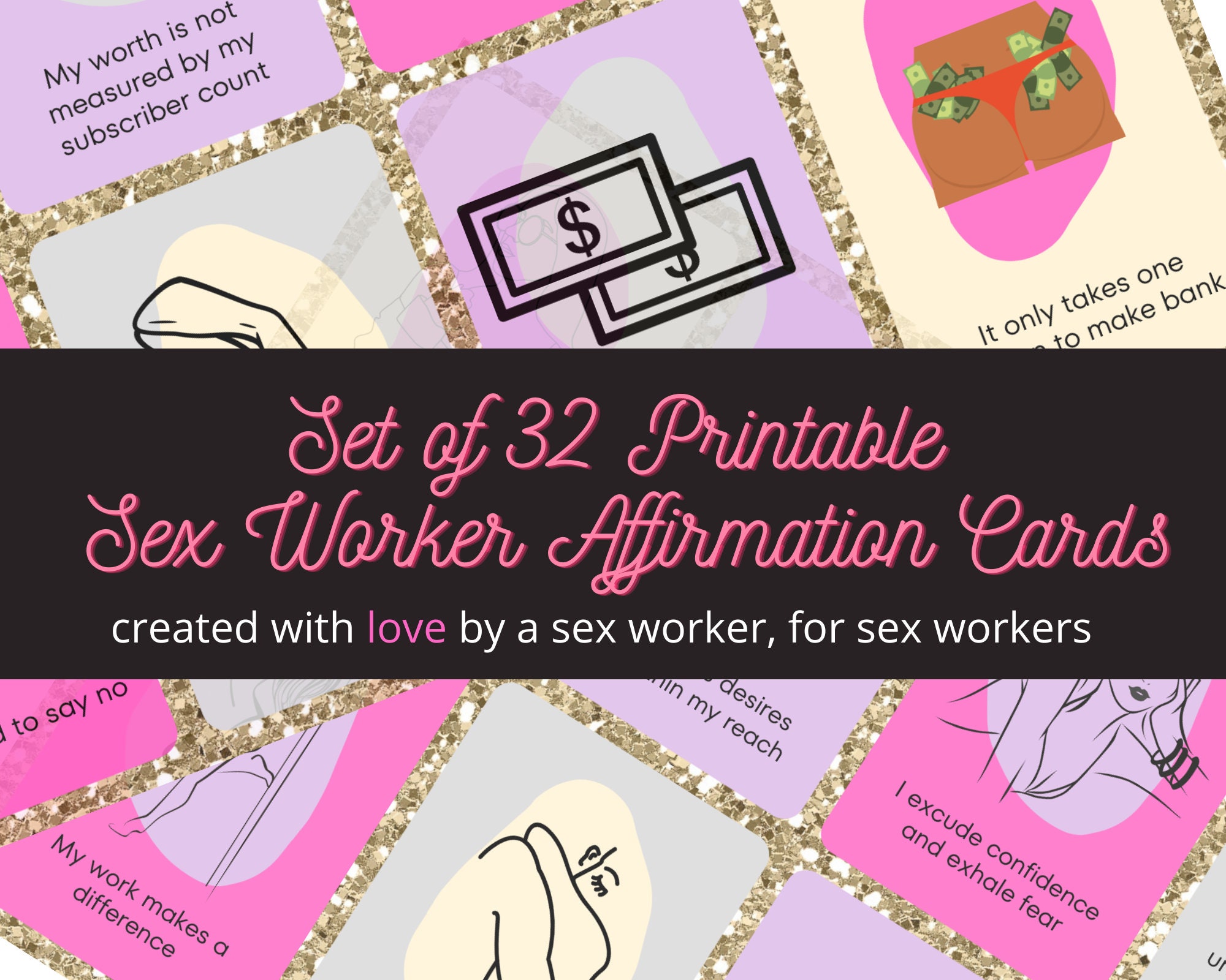 Set Of 32 Sex Work Affirmation Printable Cards Digital Etsy