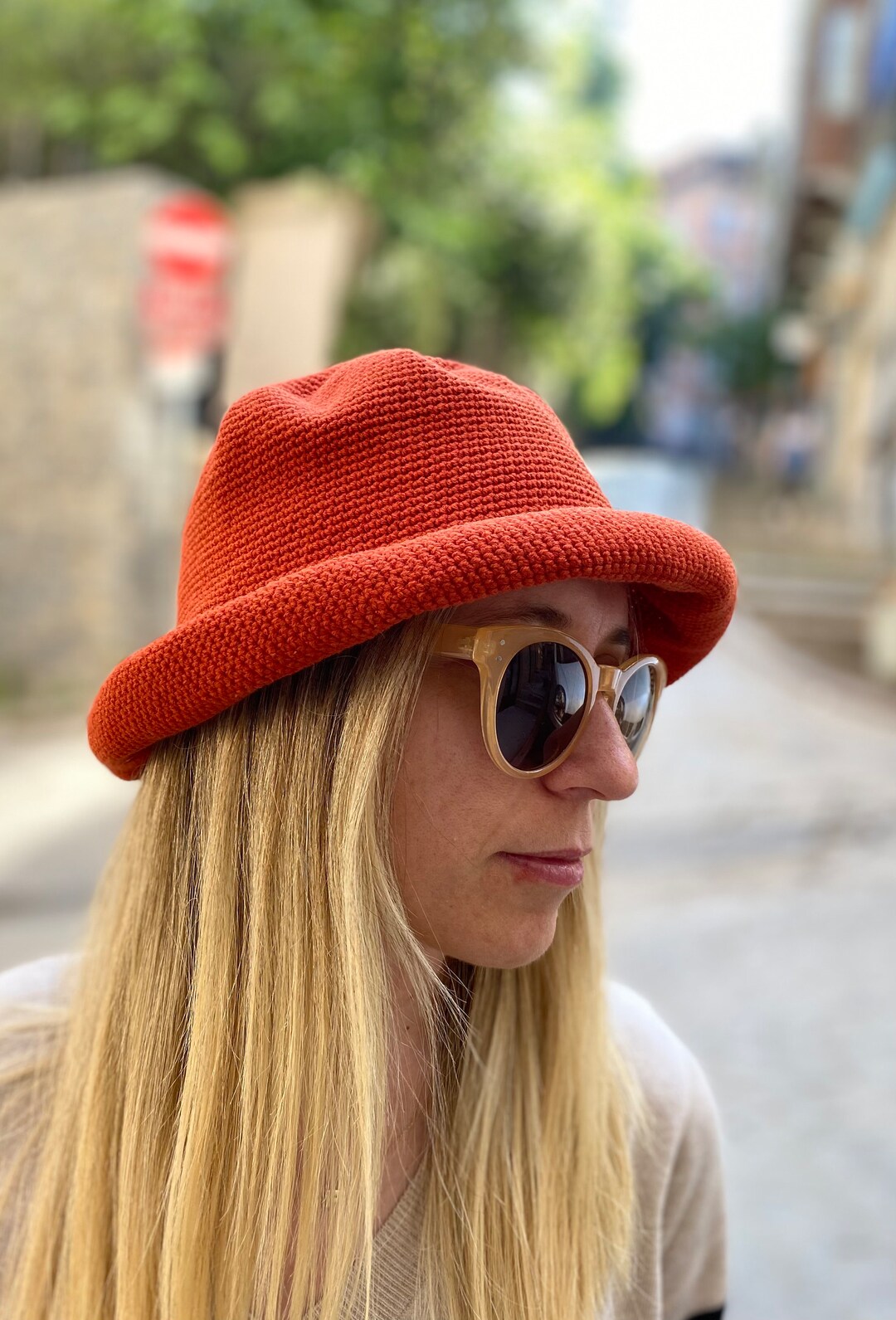 Crochet Bucket Hat, Tile Red Summer Hat, Bucket Hat for Men, Bucket Hat ...