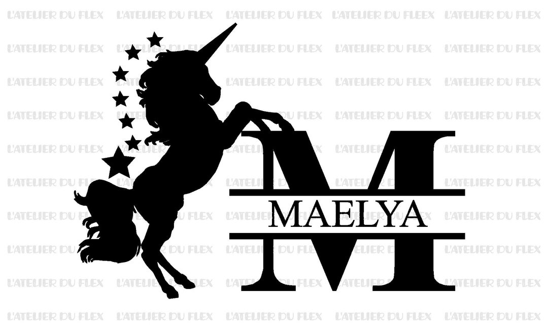 Flocking Monogram Capital Initial Unicorn Stars First Name Flex Iron-on ...