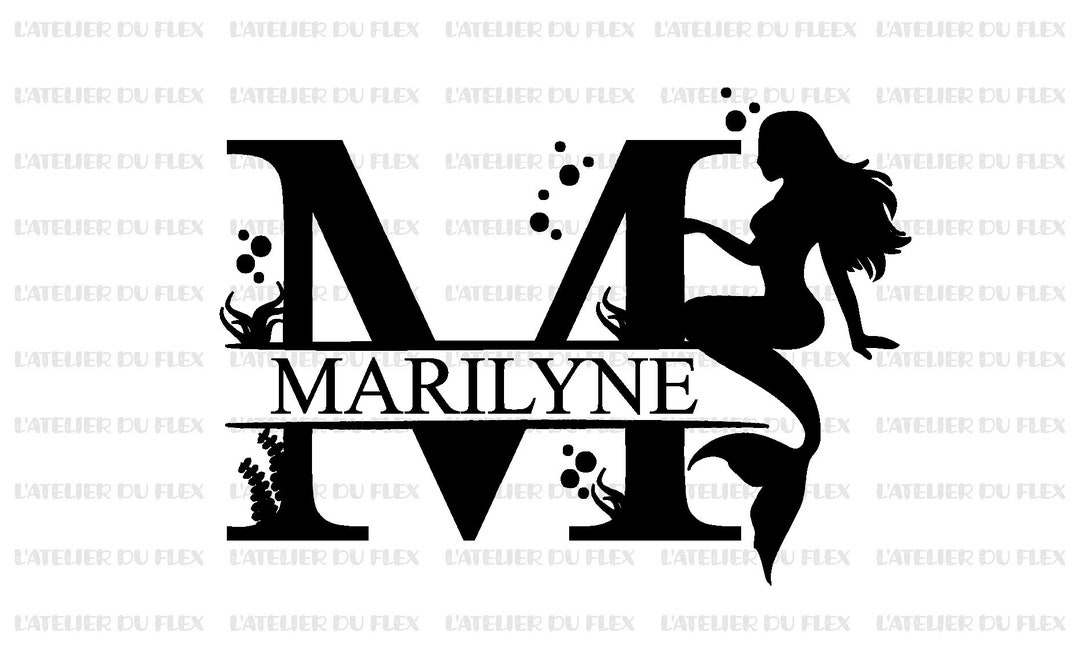 Flocking Monogram Capital Initial Mermaid First Name Flex Iron-on Sizes ...