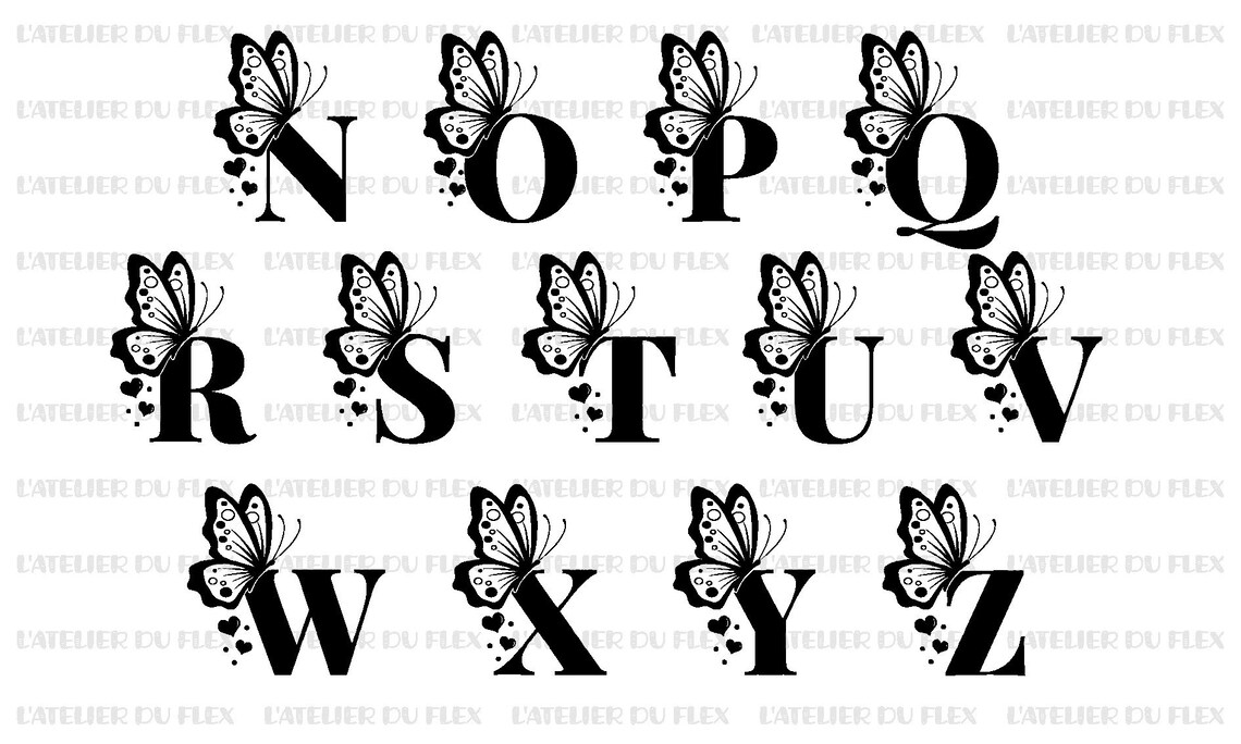 Flocking Monogram Capital Initial Butterfly Heart Flex Iron-on Sizes ...