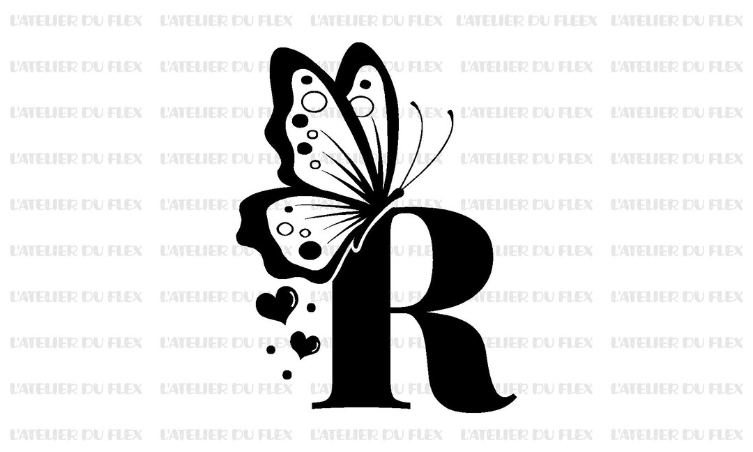 Flocking Monogram Capital Initial Butterfly Heart Flex Iron-on Sizes ...