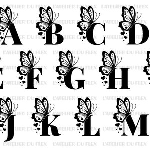 Flocking Monogram Capital Initial Butterfly Heart Flex Iron-on Sizes ...