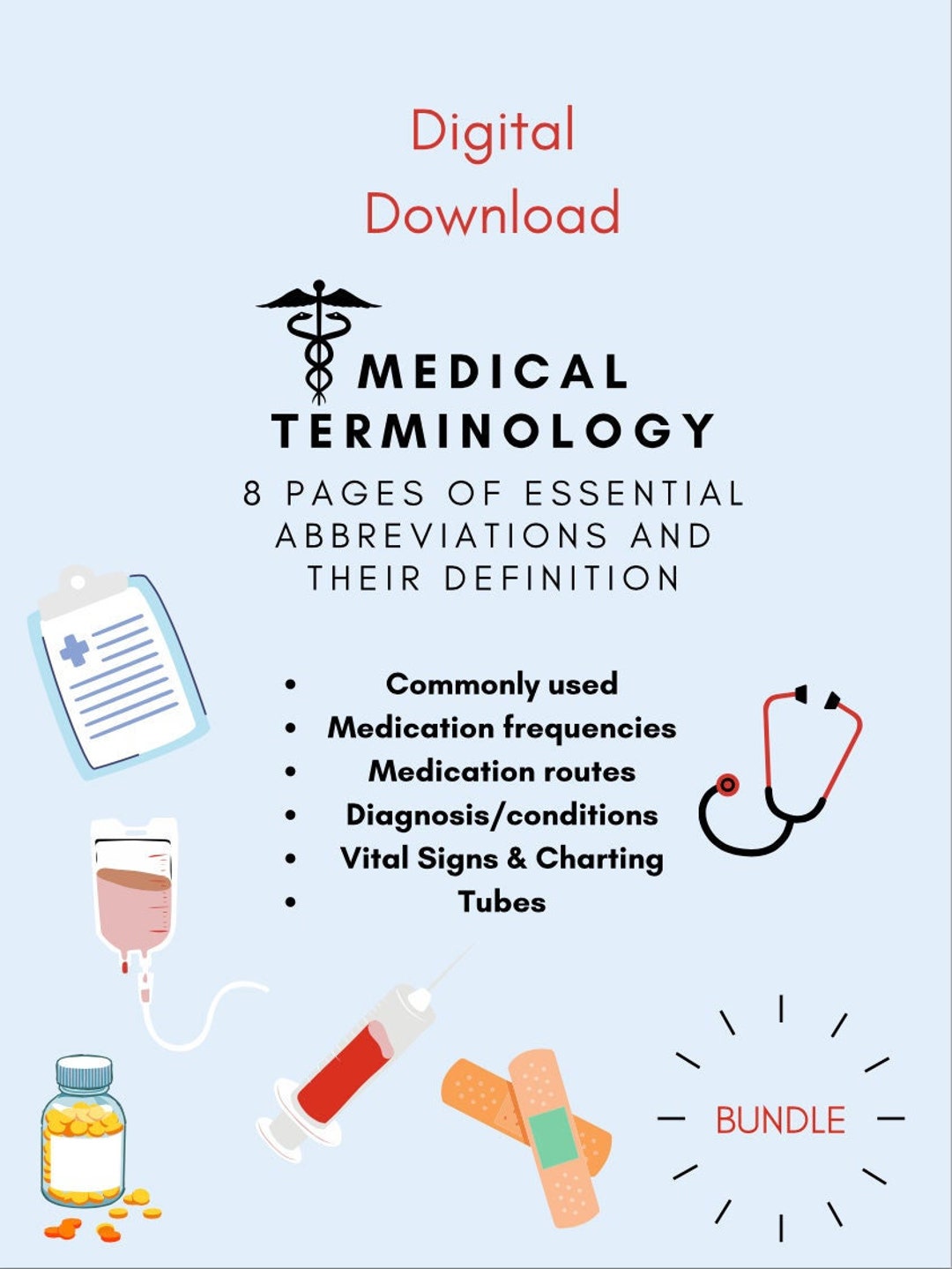 Medical Terminology, Abbreviations, Digital Download, Printable, 8 ...