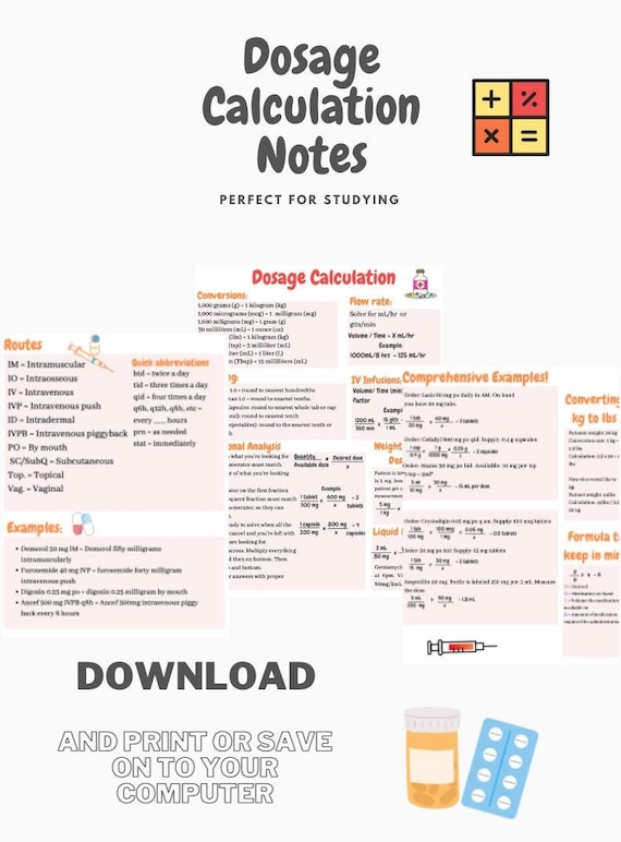 Medication Dosage Calculation Nursing Study Guide PDF | Etsy
