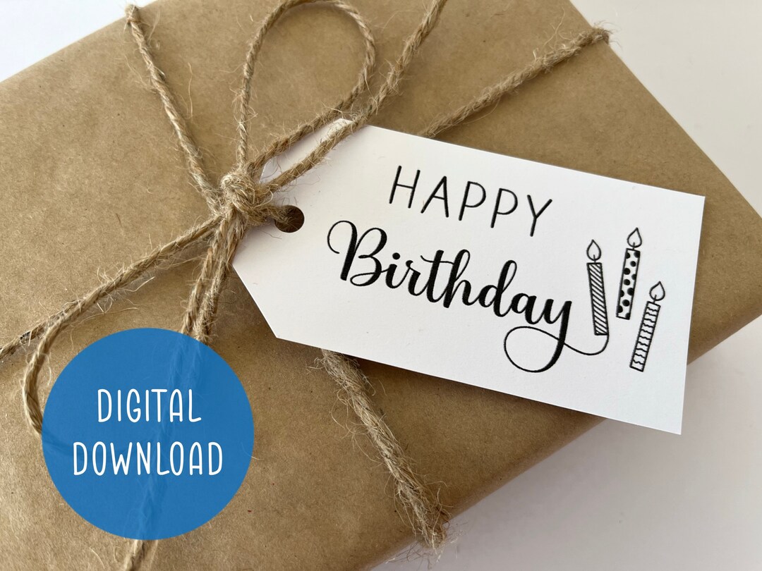 Printable Happy Birthday Gift Tag Digital Download Simple Candle Design ...