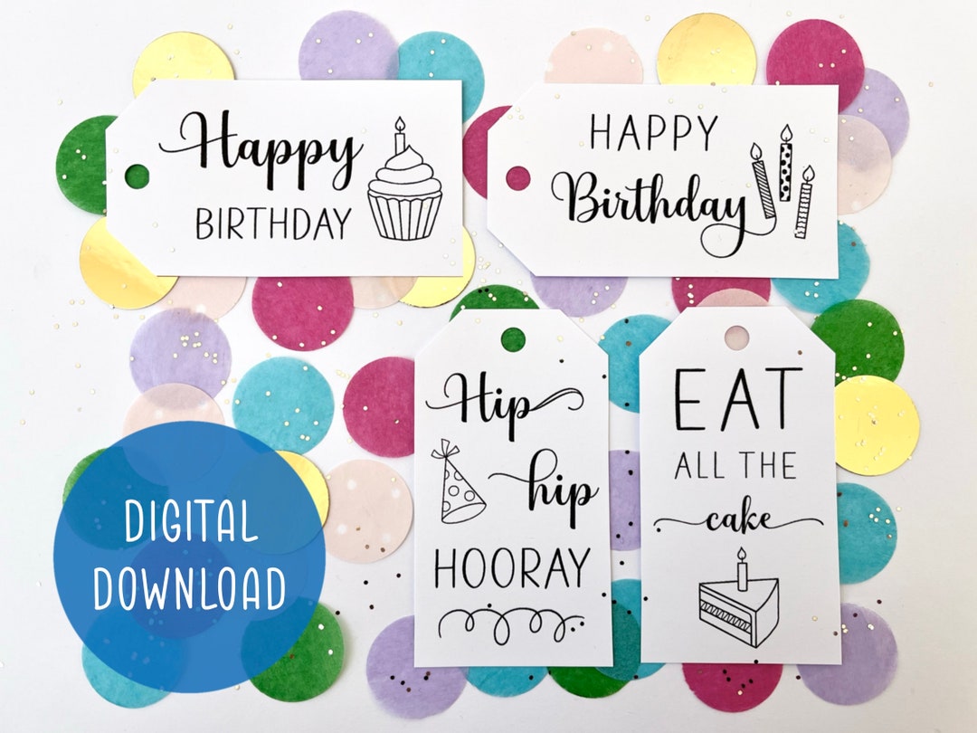 Printable Birthday Gift Tag Bundle Set of 4 Designs Digital Download ...