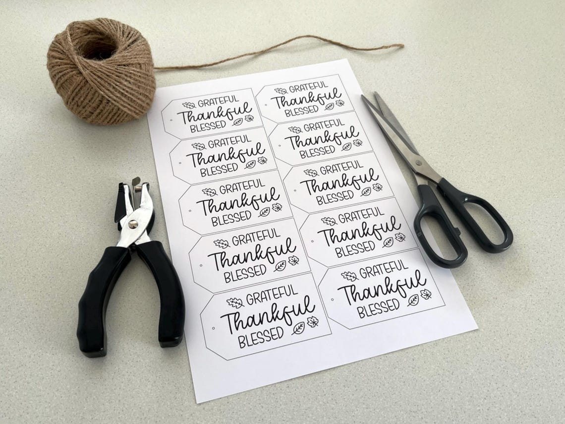 Printable Thanksgiving Gift Tag | Grateful Thankful Blessed | Digital ...